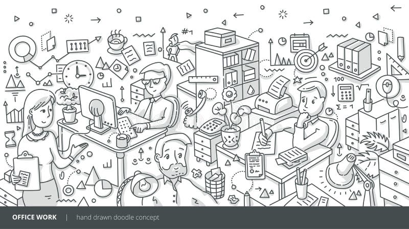 Office Work Isometric Doodle Concept Stock Vector - Illustration of ...