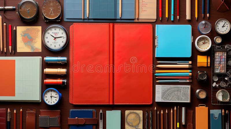 Office Work Items or Appliances Arranged on a Table Stock Illustration ...