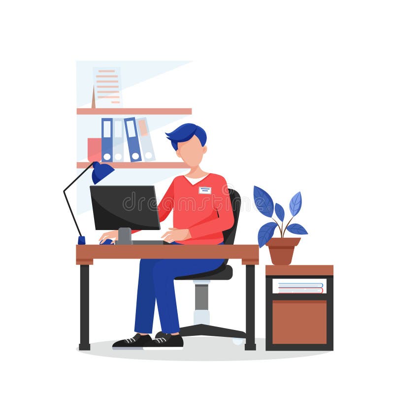 Office Work. Man is Working in a Comfortable Office Stock Vector ...