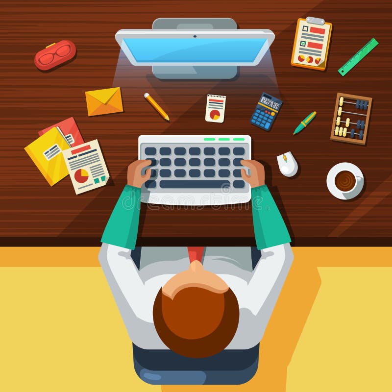 Office Work Place Accountant Flat Banner Stock Vector - Illustration of ...