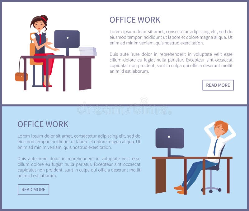 Office Work Poster Man Resting at Workplace Vector Stock Illustration ...