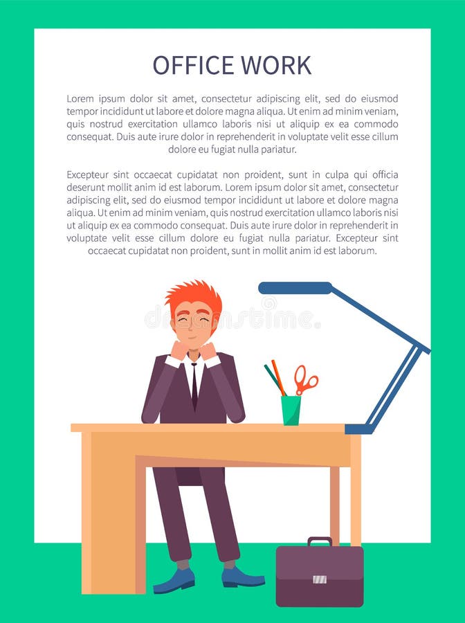 Male Sitting Workplace and Smiling. Office Worker Stock Vector ...