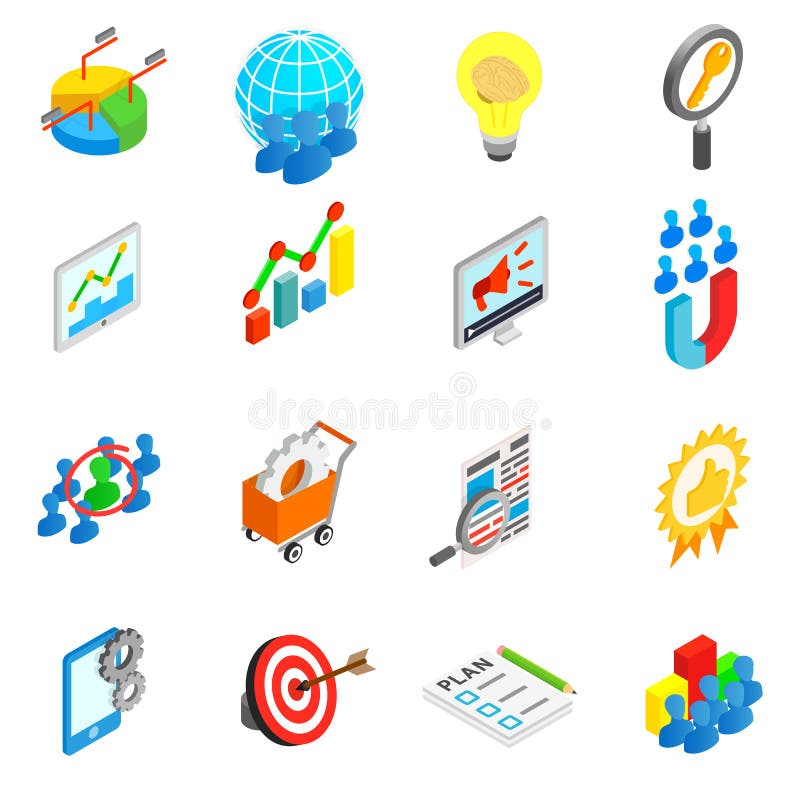 Office Work Set Icons, Isometric 3d Style Stock Vector - Illustration ...