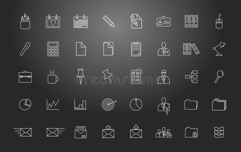 Office Work. Set of Vector Linear Icons Stock Vector - Illustration of ...
