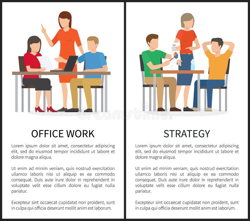 Office Work and Strategy Multicolored Banners Stock Vector ...