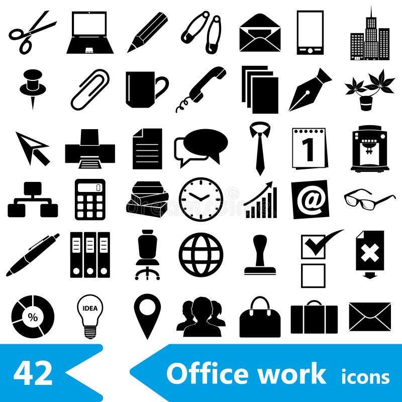 Office Work Theme Simple Black Icons Collection Eps10 Stock Vector ...