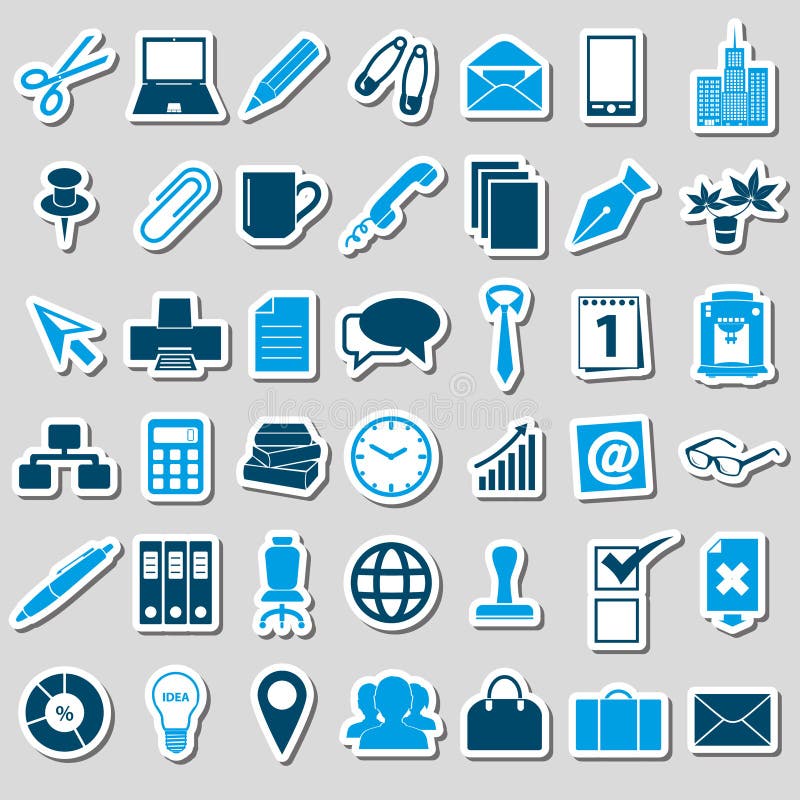 Office Work Theme Simple Blue Stickers Collection Eps10 Stock Vector ...