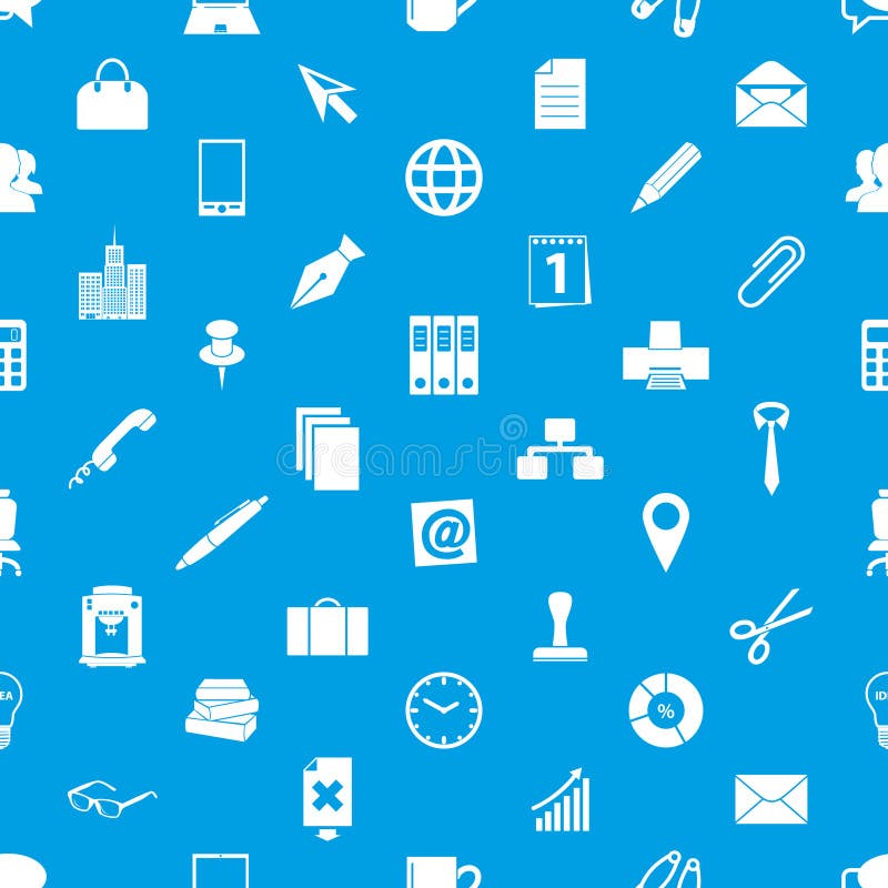 Office Work Theme Simple Icons Blue and White Seamless Pattern Eps10 ...
