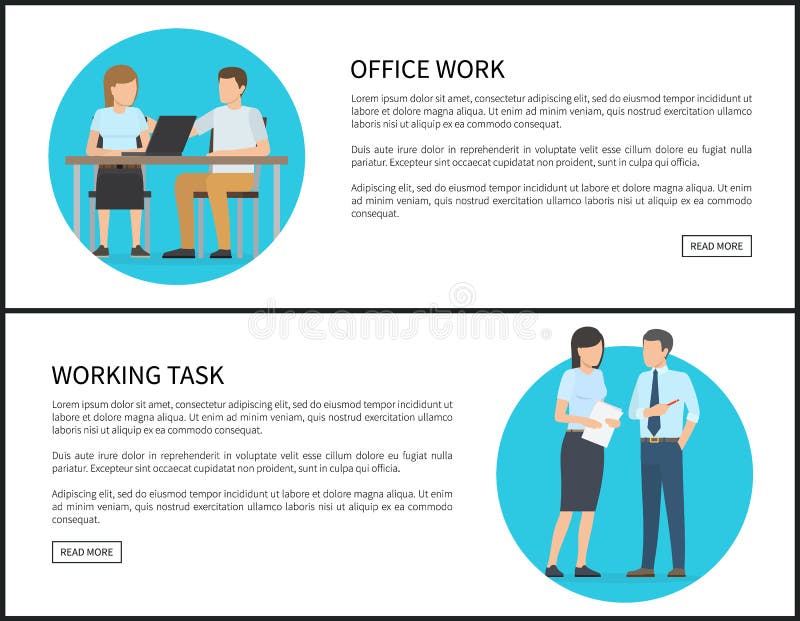 Office Work and Working Task Info Internet Banners Stock Vector ...