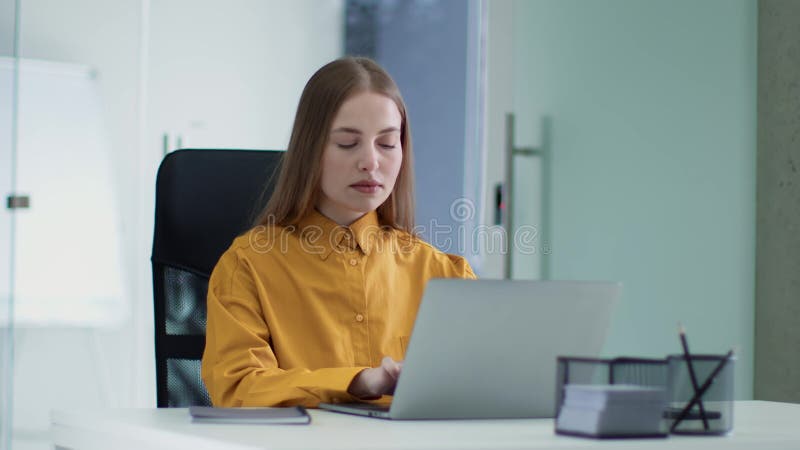 Office Work. Young Focused Professional Lady Employee Typing on Laptop ...