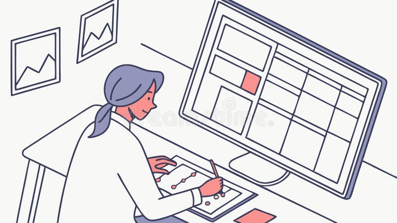 An Office Worker Analyzing Data on a Computer Spreadsheet, Vector Design Generative AI Stock ...