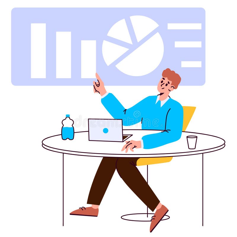 Office Worker Analyzing a Diagram Sitting at a Desk with a Laptop ...