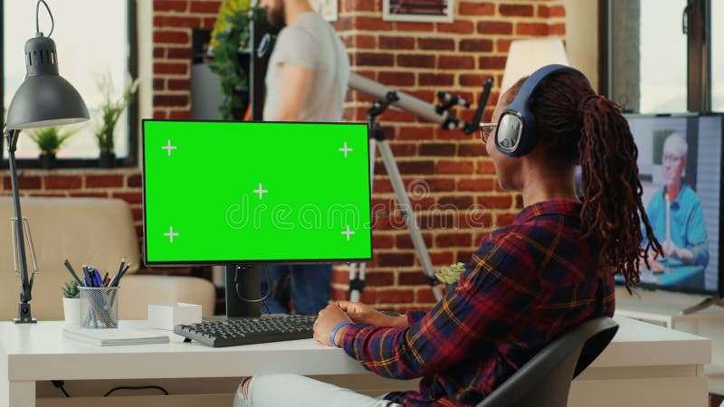Office Worker Analyzing Greenscreen Template on Monitor Stock Video ... Office Worker Analyzing Greenscreen Template on Monitor Stock Video ...