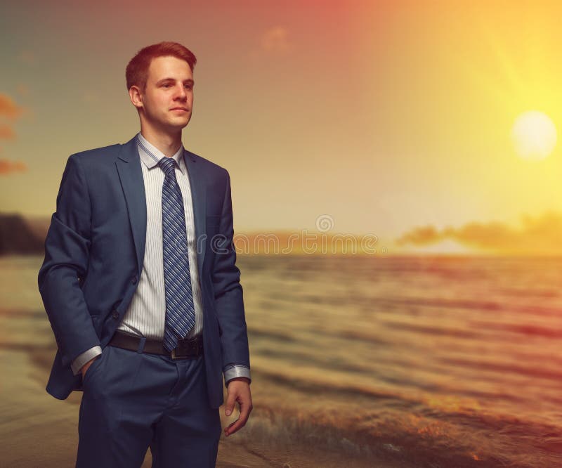 Office Worker on the Beach during Sunset. Stock Photo - Image of ...