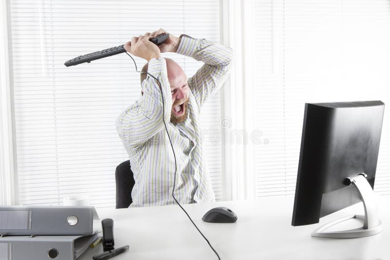 Angry Office Worker Attack Monitor Stock Photo - Image of focus ...