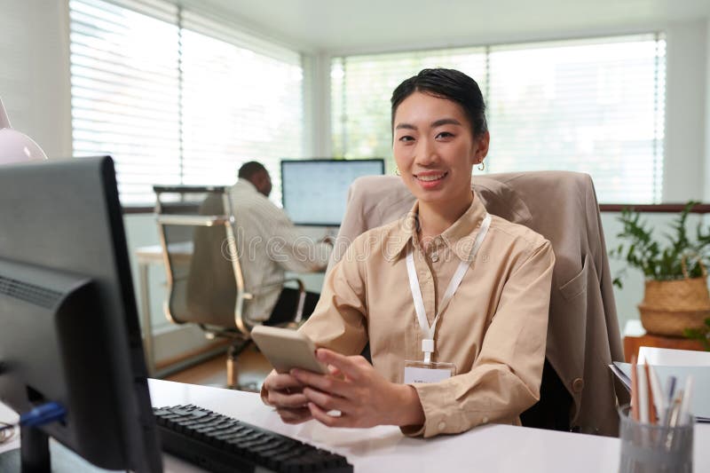 Office Worker Checking Phone Stock Image - Image of check, notification ...