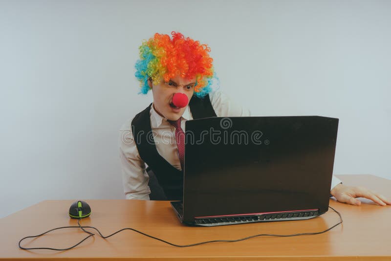 Office Worker in Clown Wig, Clown Concept at Work. Stock Photo - Image ...