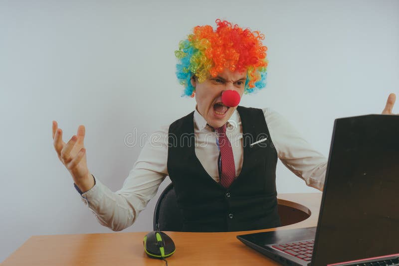 Office Worker in Clown Wig, Clown Concept at Work. Stock Photo - Image ...