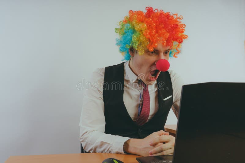 Office Worker in Clown Wig, Clown Concept at Work. Stock Photo - Image ...