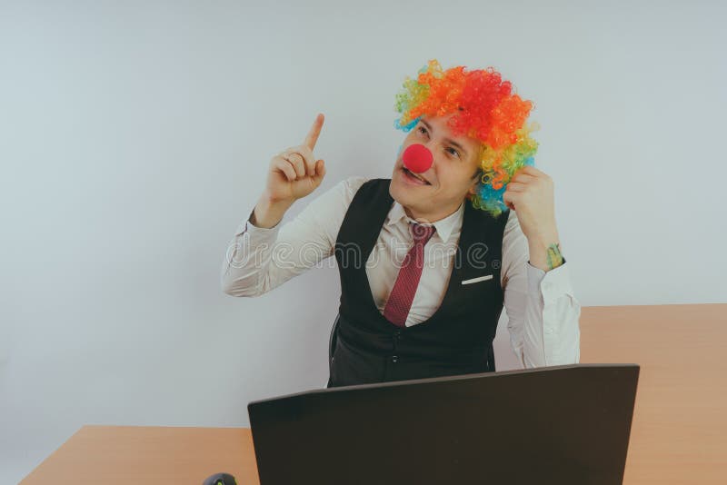 Office Worker in Clown Wig, Clown Concept at Work. Stock Image - Image ...