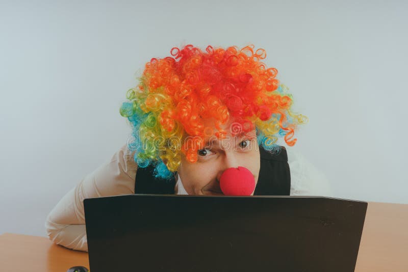 Office Worker in Clown Wig, Clown Concept at Work. Stock Image - Image ...