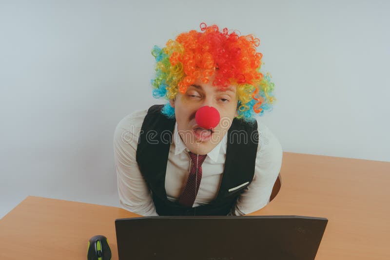 Office Worker in Clown Wig, Clown Concept at Work. Stock Photo - Image ...