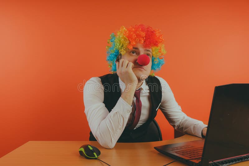 Office Worker in Clown Wig, Clown Concept at Work. Stock Image - Image ...