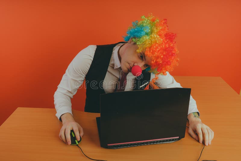 Office Worker in Clown Wig, Clown Concept at Work. Stock Image - Image ...