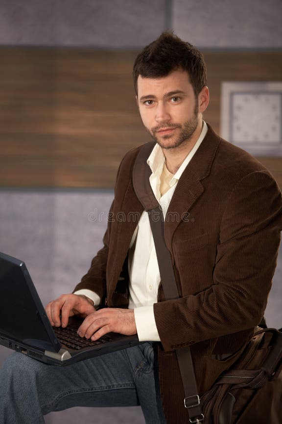 Office Worker with Computer Stock Image - Image of hallway, good: 16892171