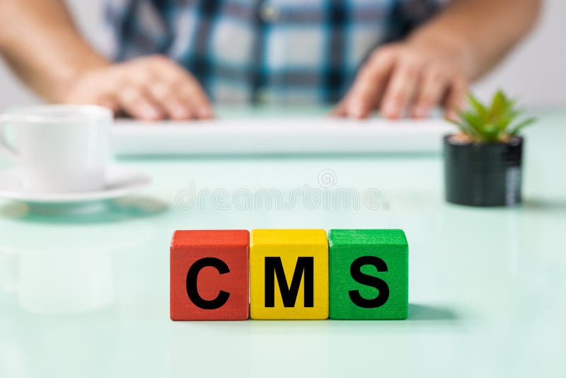 Office Worker at the Computer, Wooden Blocks, Abbreviation CMS, Content ...