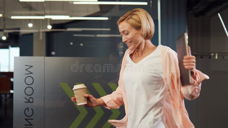 Office Worker Dancing with Coffee and Folder. Dance Party at Workplace ...