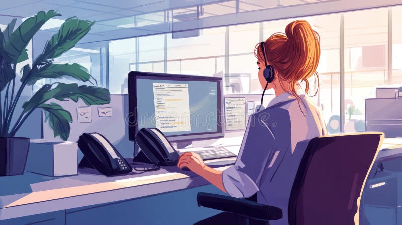 Illustrating Office Worker at Desk Stock Illustration - Illustration of ...