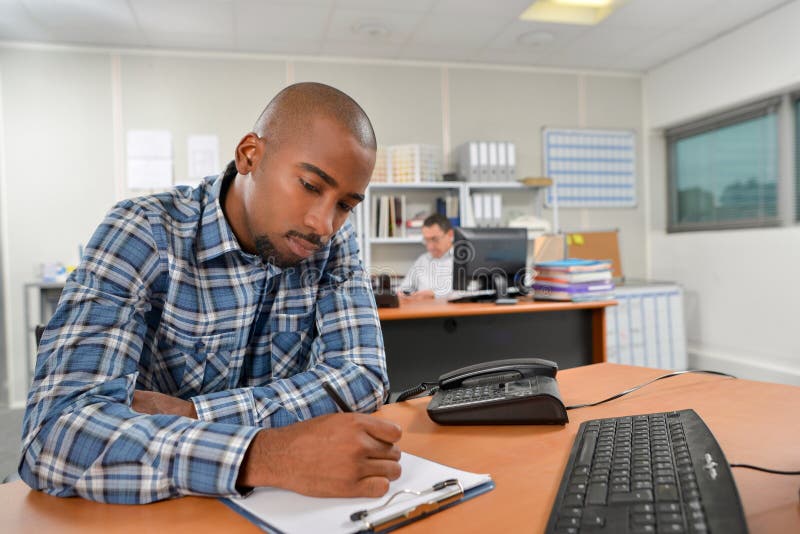 Office worker at desk stock photo. Image of good, slim - 95336648
