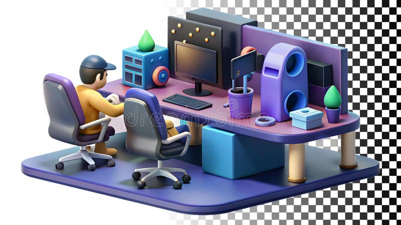 Office Worker at Desk and Professional Workspace Png Transparent Image ...