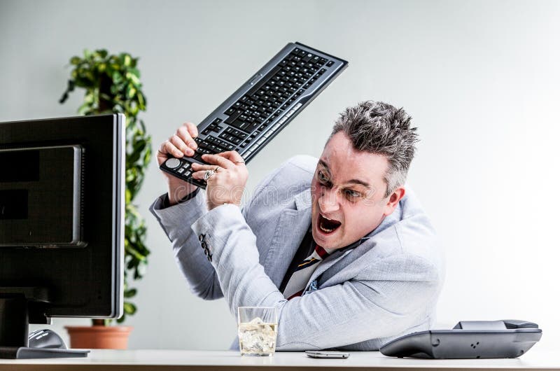 Office Worker Destroying His Computer Stock Photo - Image of concept ...