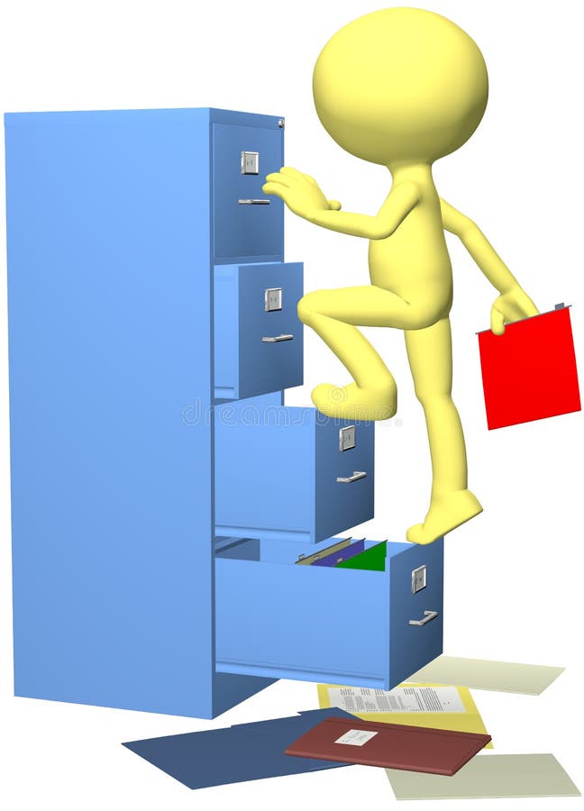 Office Worker Files Folder in 3D Filing Cabinet Stock Illustration ...