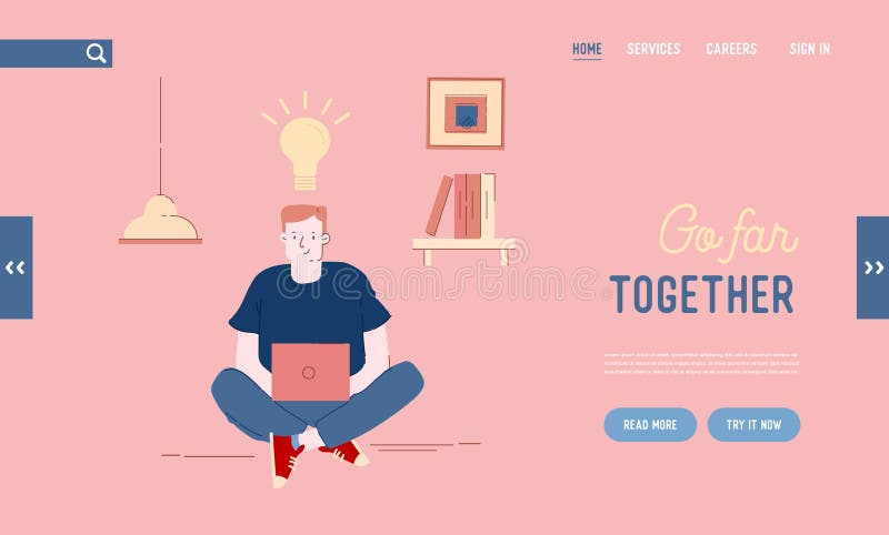 Man Programmer Working On Computer With Code On Screen Illustration People Character With