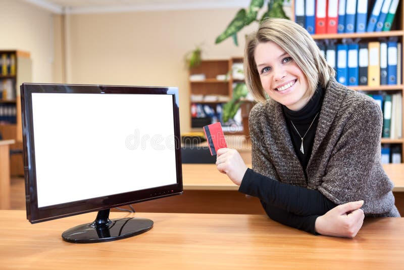 Office Worker Front Computer Monitor Credit Card Stock Photos - Free ...