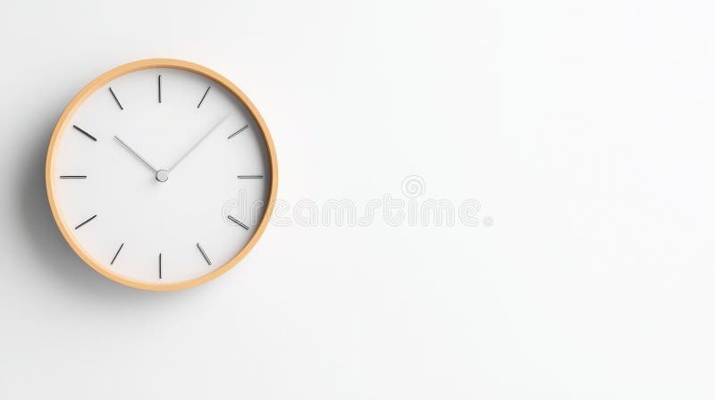 An Office Worker Glances at a Minimalist Clock on a Clean, White Wall ...