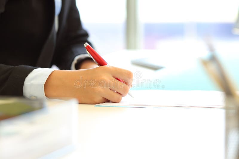 Office Worker Hand Signing Contract or Writing on Document Stock Image ...