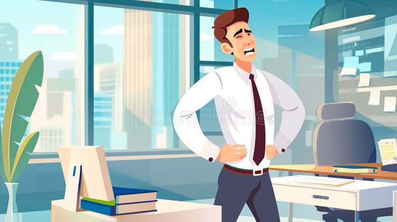 Manager Suffering from Strong Stomach Ache in Office Stock Illustration ...
