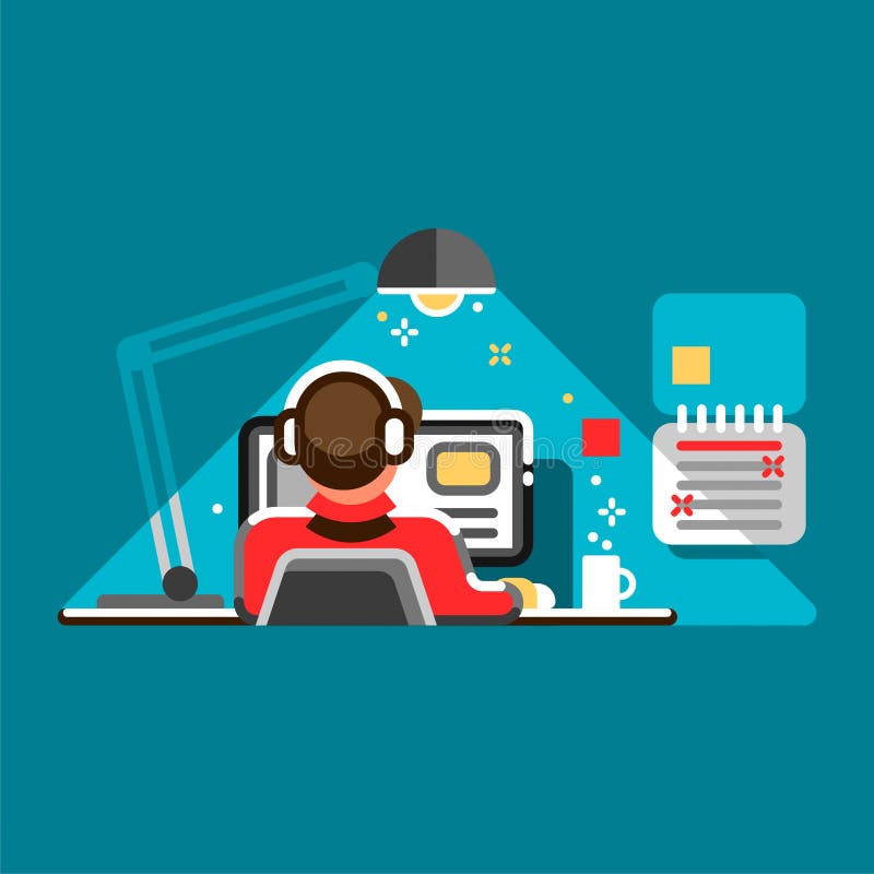 Office Worker at His Desk. Cool Vector Flat Design Illustration with ...