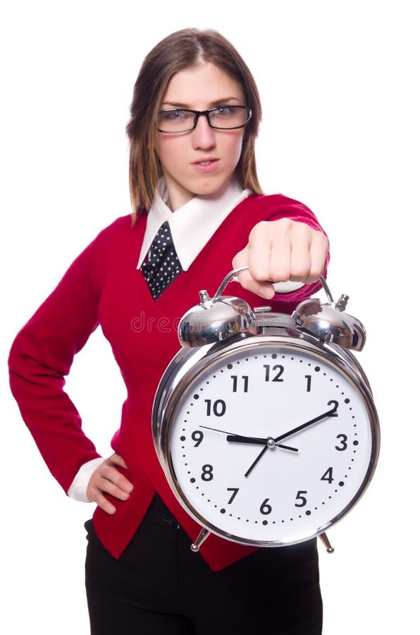 The Office Worker Holding Alarm Clock Isolated on Stock Image - Image ...