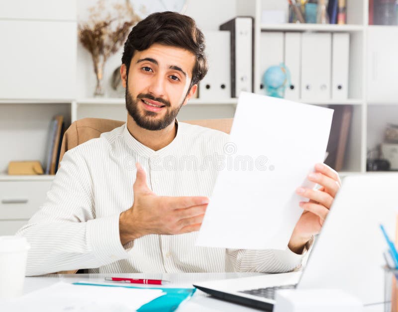 Office Worker Holding Paper with Contract Stock Image - Image of ...
