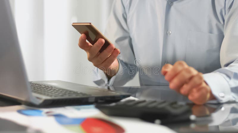 Office Worker Holding Smartphone Calling Client, Business Communication ...