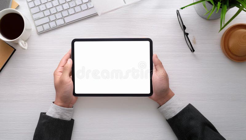 An Office Worker is Holding a Tablet with a White Screen. Stock ...