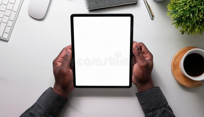 An Office Worker is Holding a Tablet with a White Screen. Stock ...