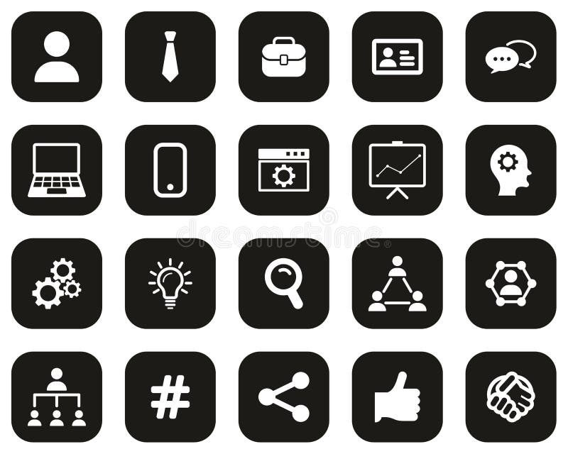 Office Worker Icons White on Black Flat Design Set Big Stock Vector ...