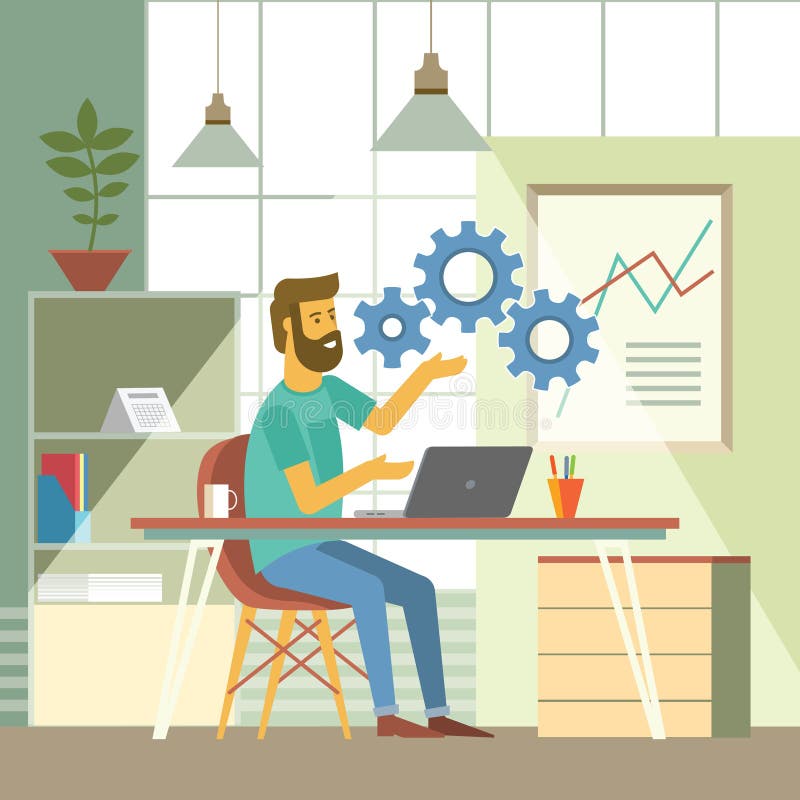 The Guy at the Computer is Doing His Job. Stock Vector - Illustration ...