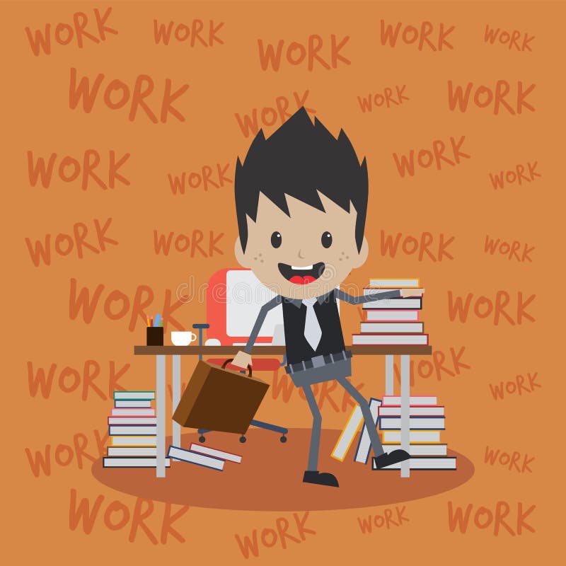 Office Worker on the Job Full Task Employee Cartoon Stock Illustration ...